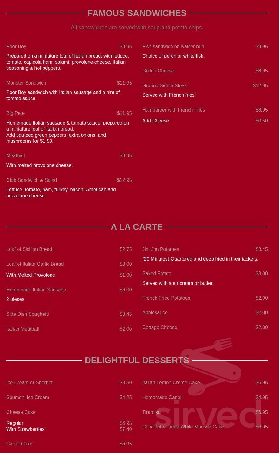 TAT Ristorante Di Famiglia menu in Columbus, Ohio, USA