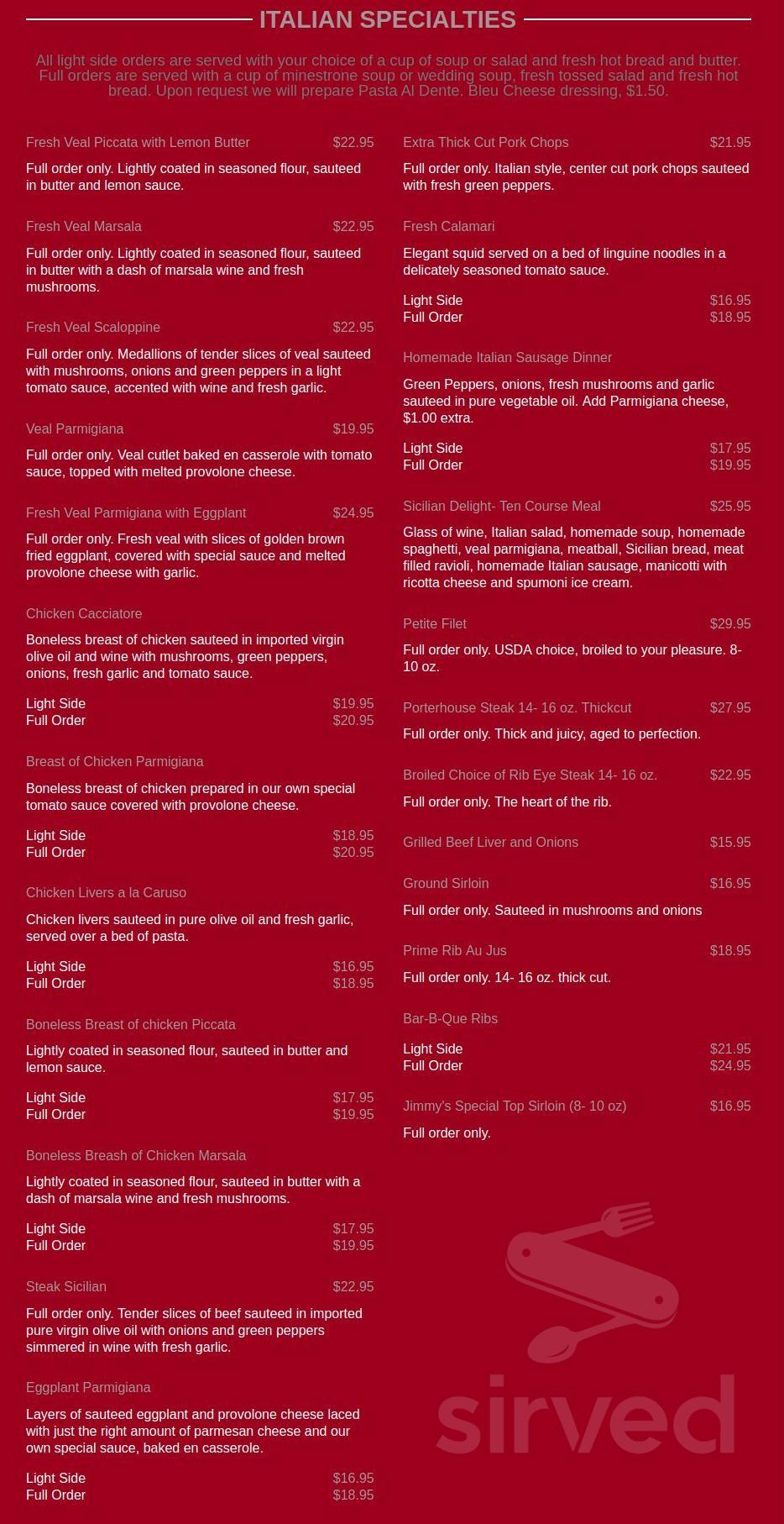 TAT Ristorante Di Famiglia menu in Columbus, Ohio, USA