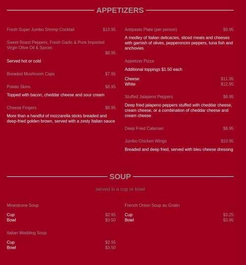 TAT Ristorante Di Famiglia menu in Columbus, Ohio, USA