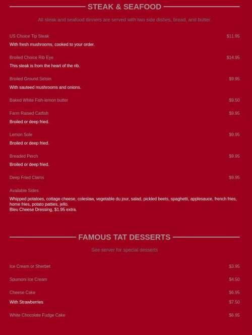 TAT Ristorante Di Famiglia menu in Columbus, Ohio, USA