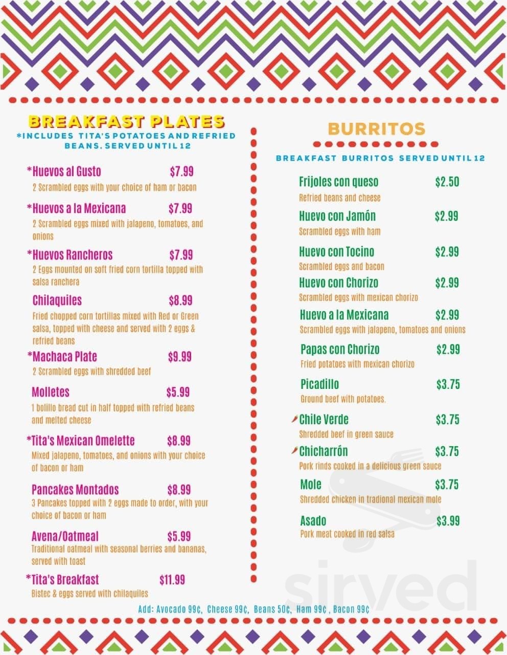 Tita's Mexican Kitchen menus in Big Spring, Texas, United States