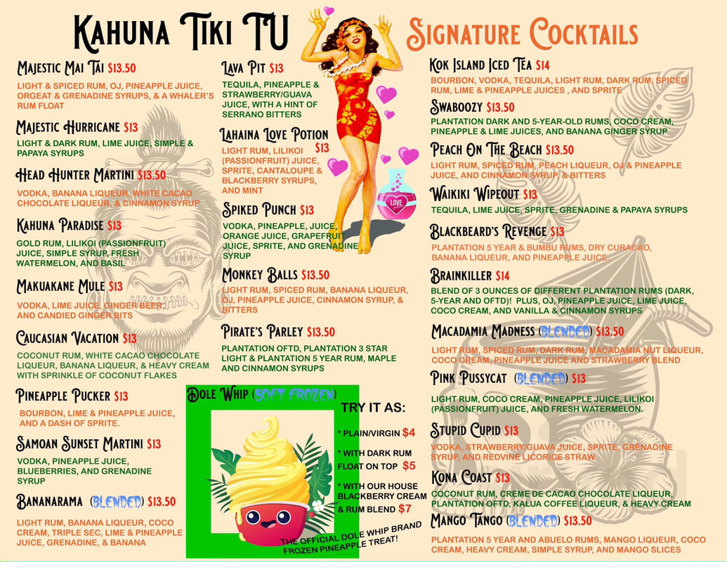 Kahuna Tiki Tu menu in Valley Village, California, USA