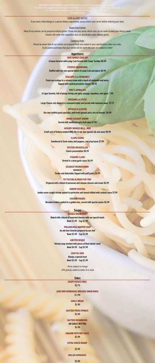 Georgine's menu in Bristol, Pennsylvania, USA