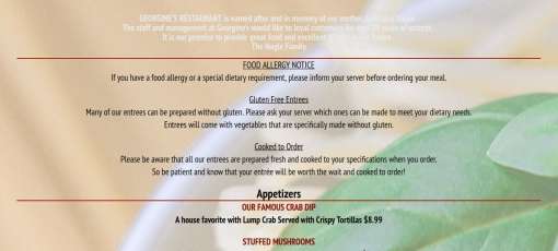 Menu for Georgine's in Bristol, PA | Sirved