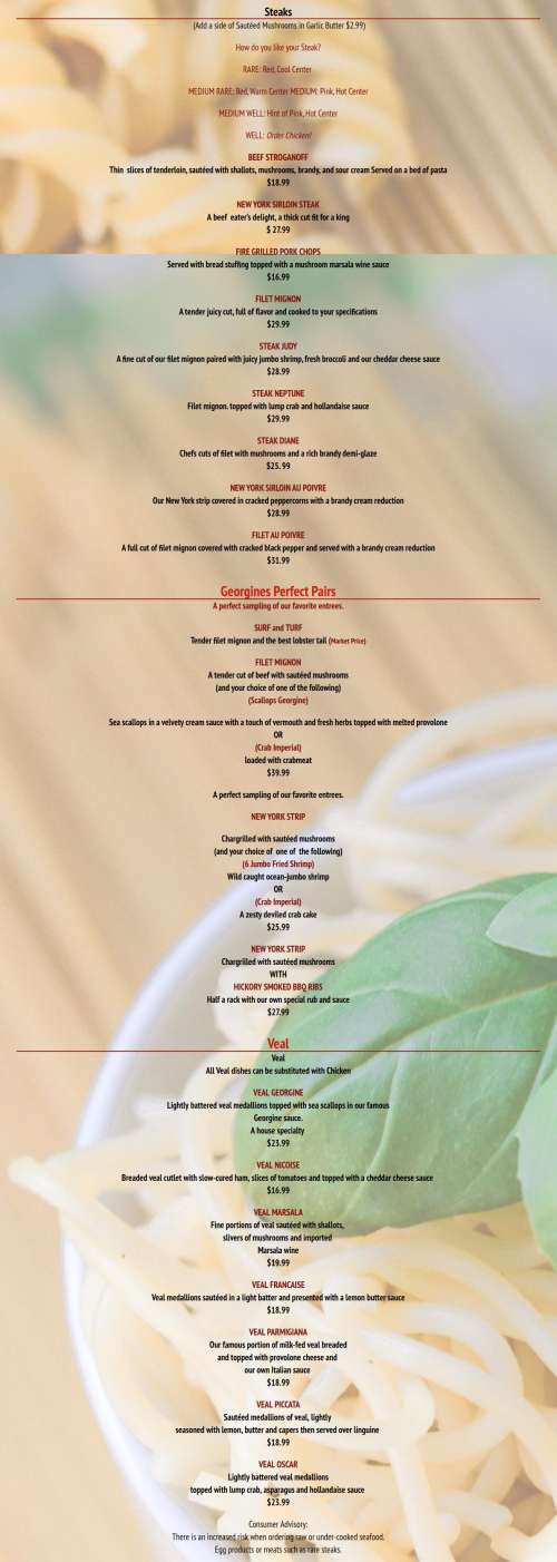 Georgine's menu in Bristol, Pennsylvania, USA