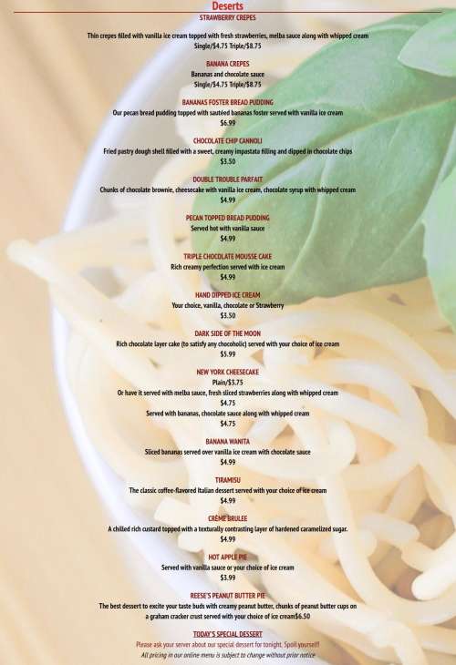 Georgine's menu in Bristol, Pennsylvania, USA