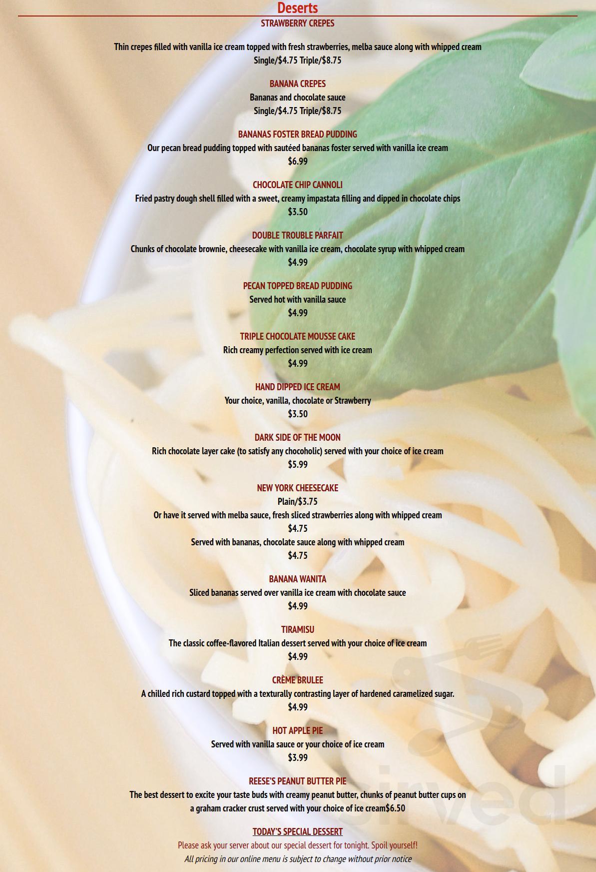 Georgine's menu in Bristol, Pennsylvania, USA