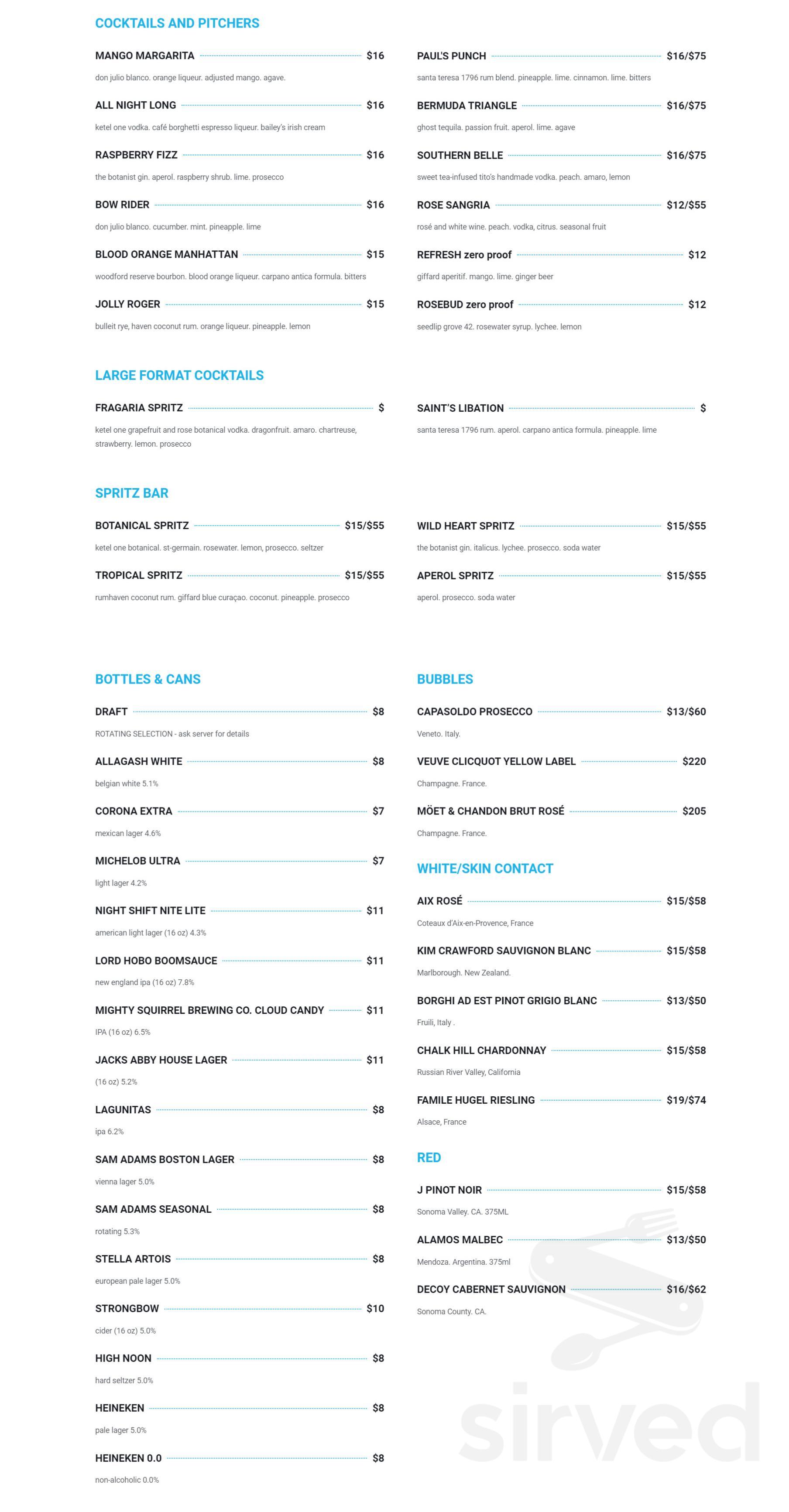 Rooftop @ Revere menu in Boston, Massachusetts, USA