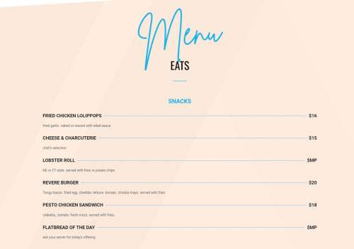 Rooftop @ Revere menu in Boston, Massachusetts, USA