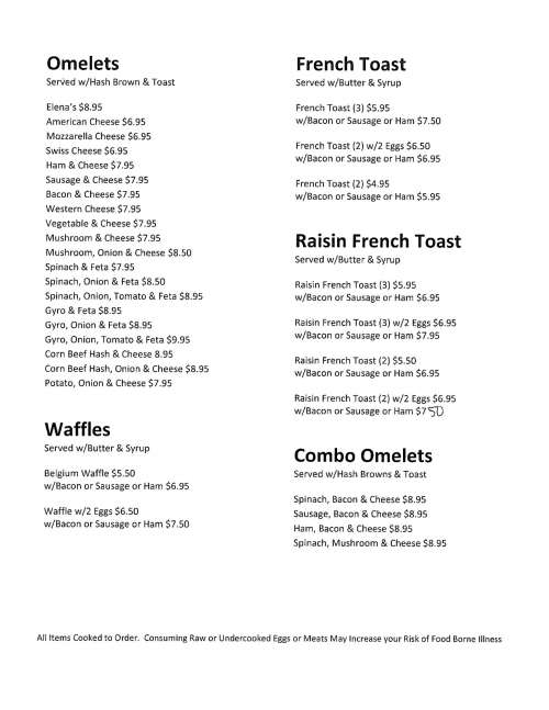 Elena's Restaurant menu in Punta Gorda, Florida, USA