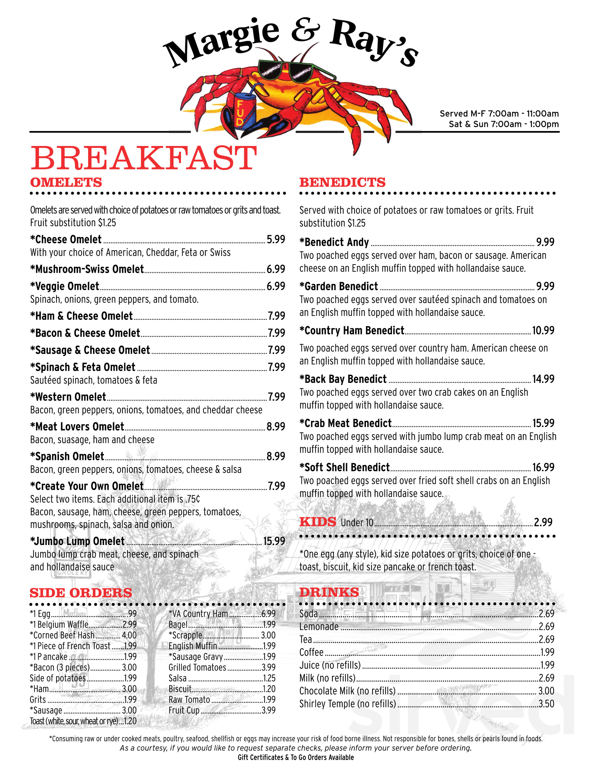 Menu for Margie & Ray's Crabhouse and Restaurant in Virginia Beach, VA ...