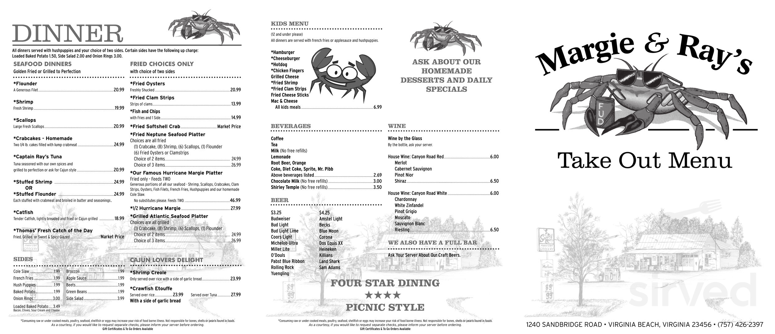 Margie & Ray's Crabhouse and Restaurant menus in Virginia Beach ...