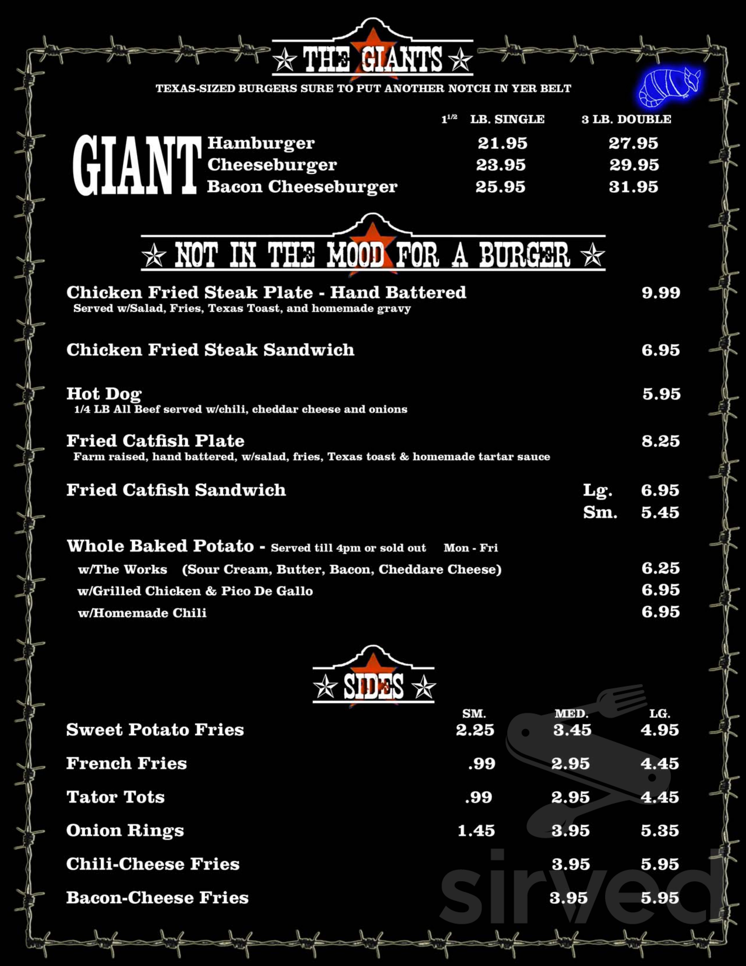 Armadillos Texas Style Burgers menus in San Antonio, Texas, United States