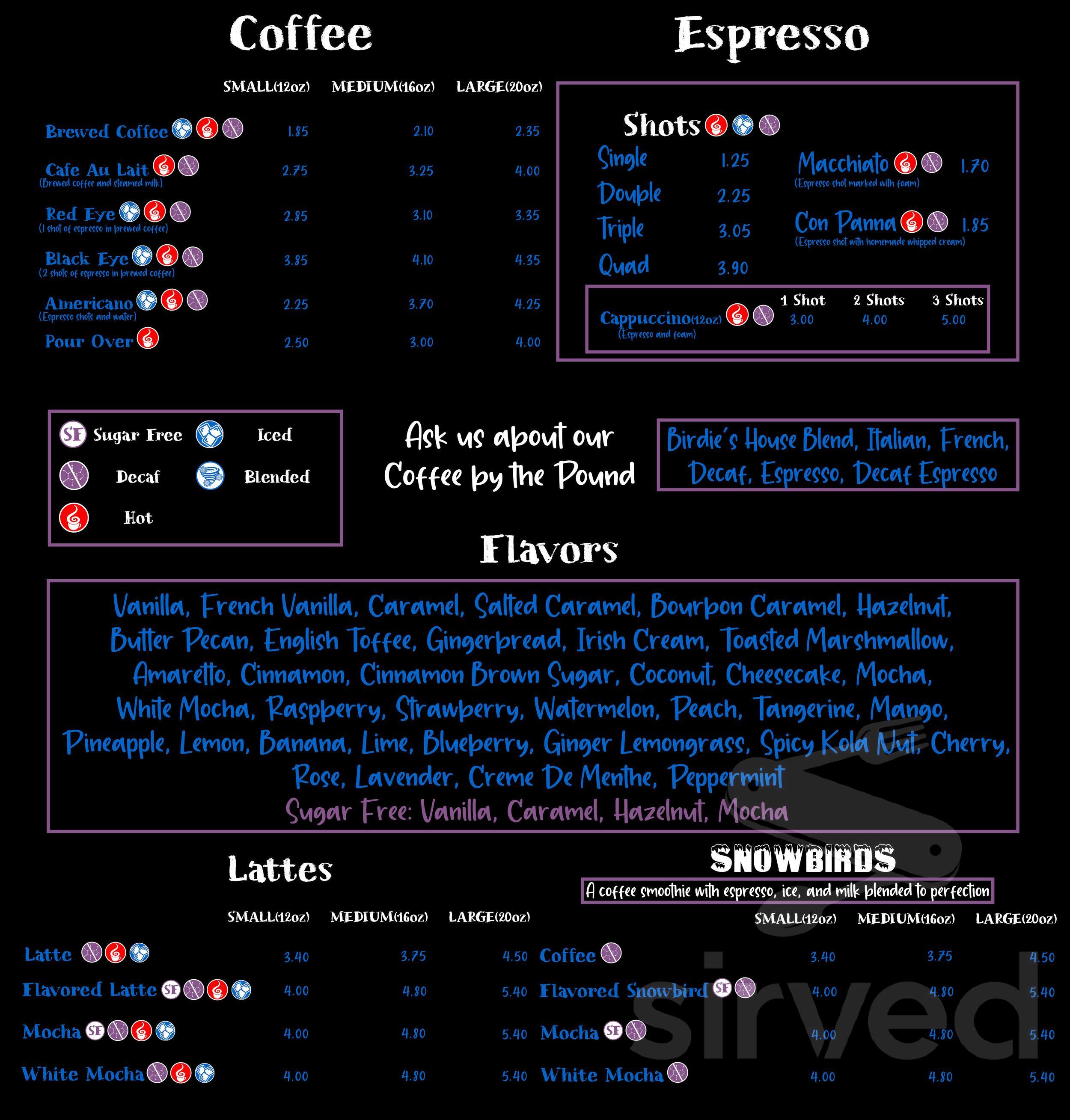 Birdie's Cafe menu in Westminster, Maryland, USA