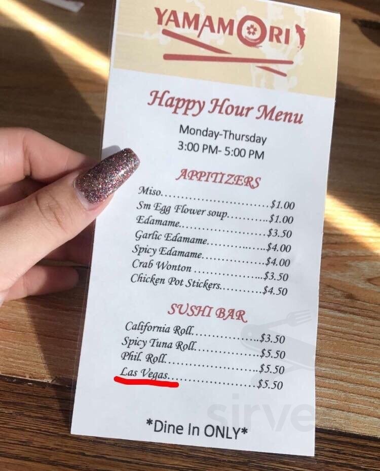 Yamamori Japanese Restaurant menu in Dinuba, California, USA