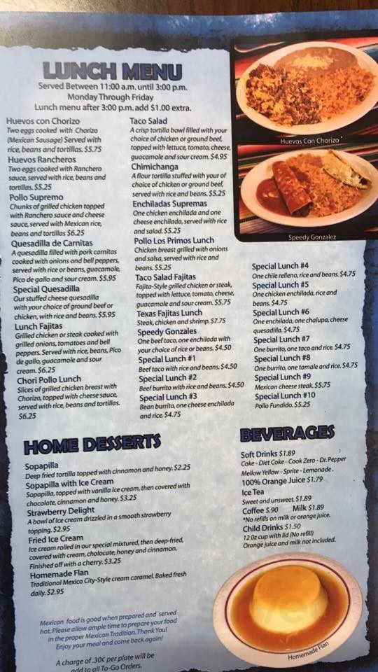 Menu - Celina TN's Los Primos - Mexican Restaurant | Sirved