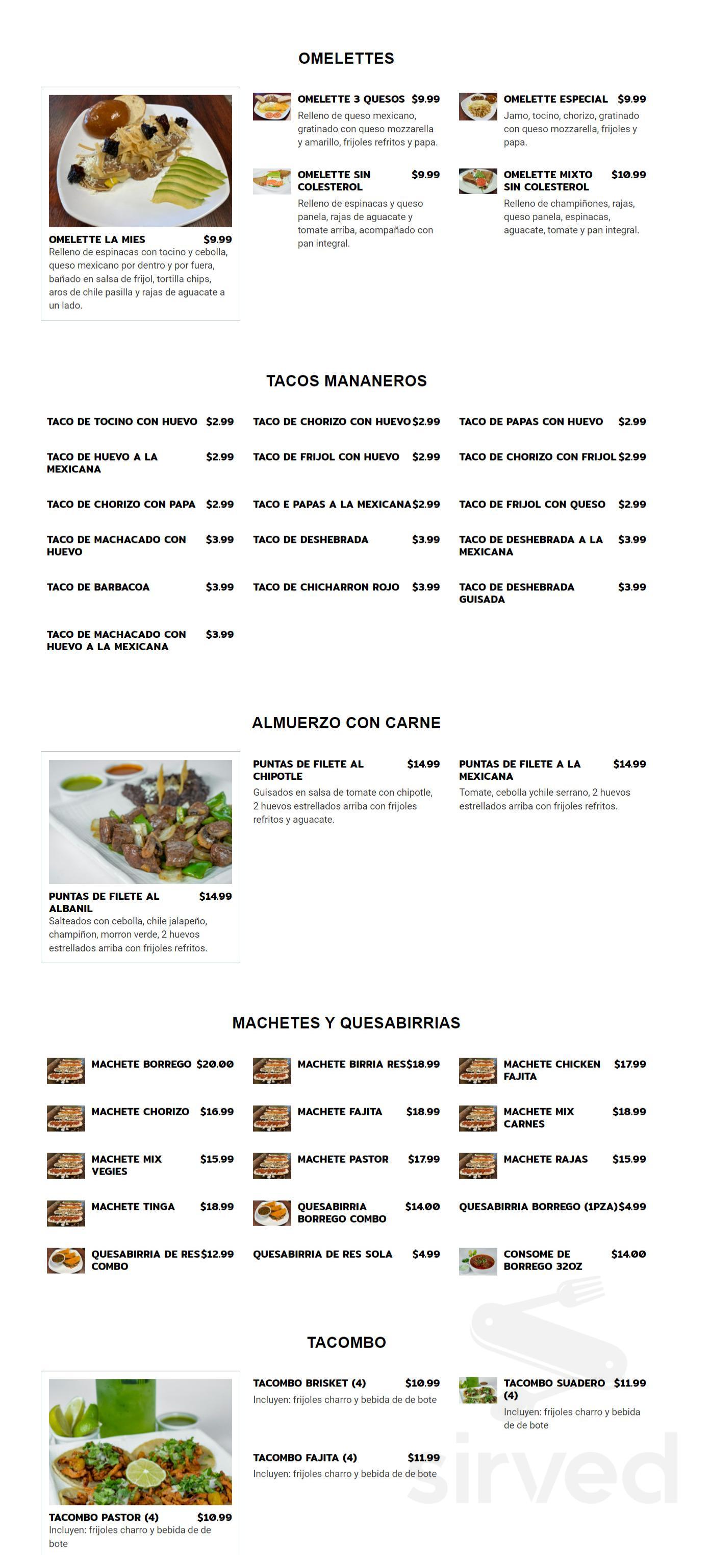 “La Mies” Restaurante menu in Laredo, Texas, USA