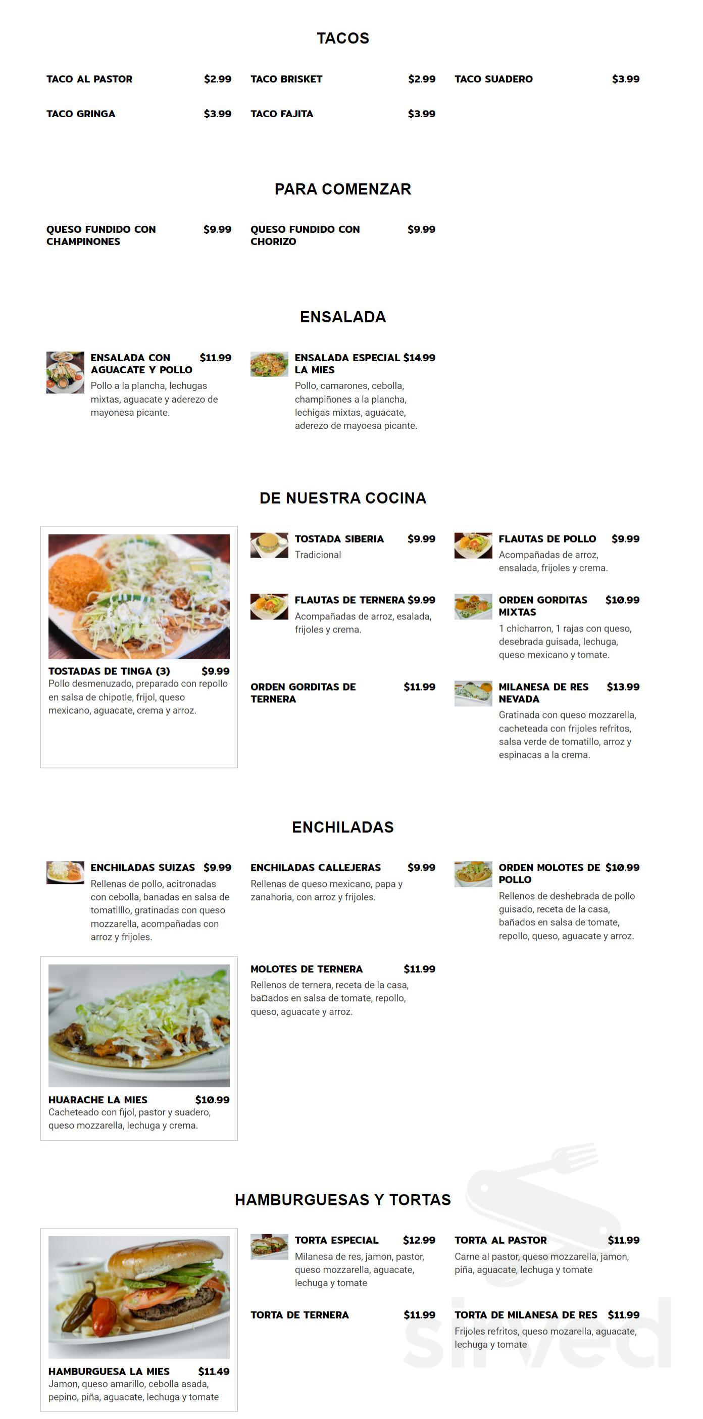 “La Mies” Restaurante menu in Laredo, Texas, USA