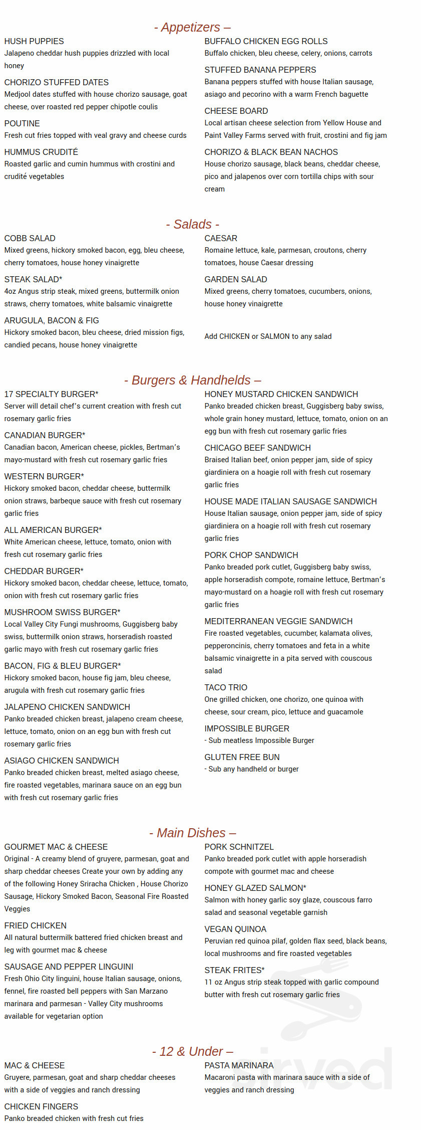 17 Public Square menu in Medina, Ohio, USA