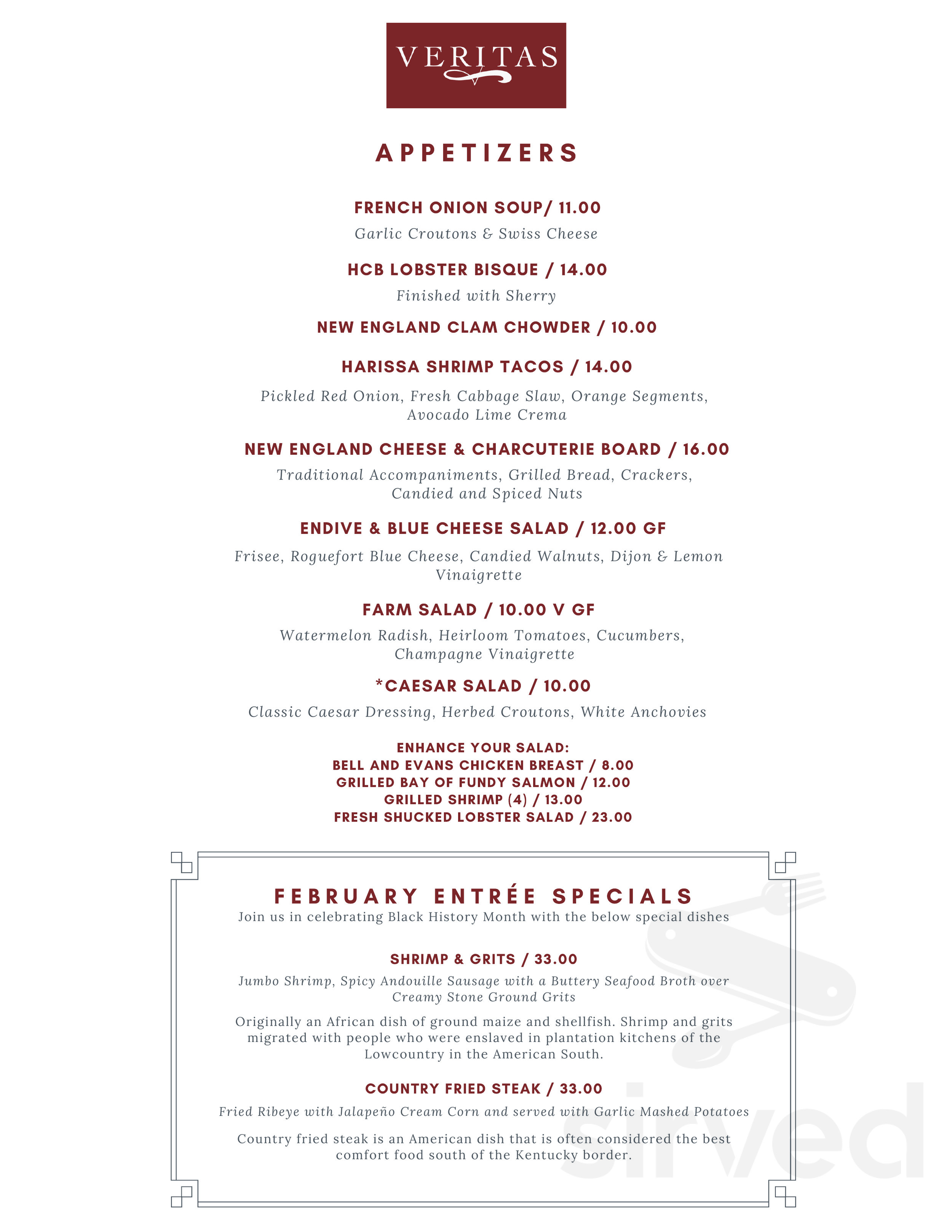 Menu - Boston MA's Harvard Club of Boston | Sirved