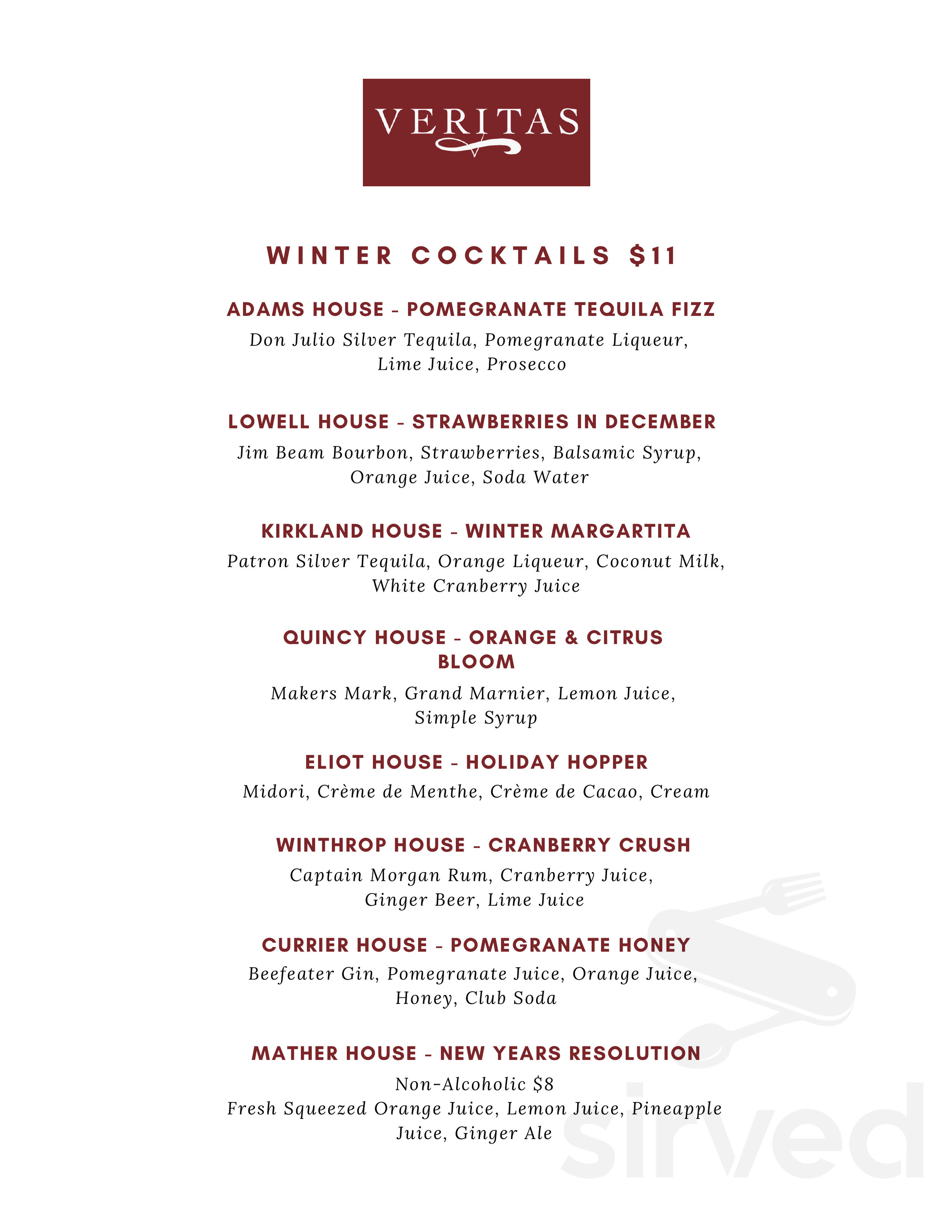 Menu - Boston MA's Harvard Club of Boston | Sirved
