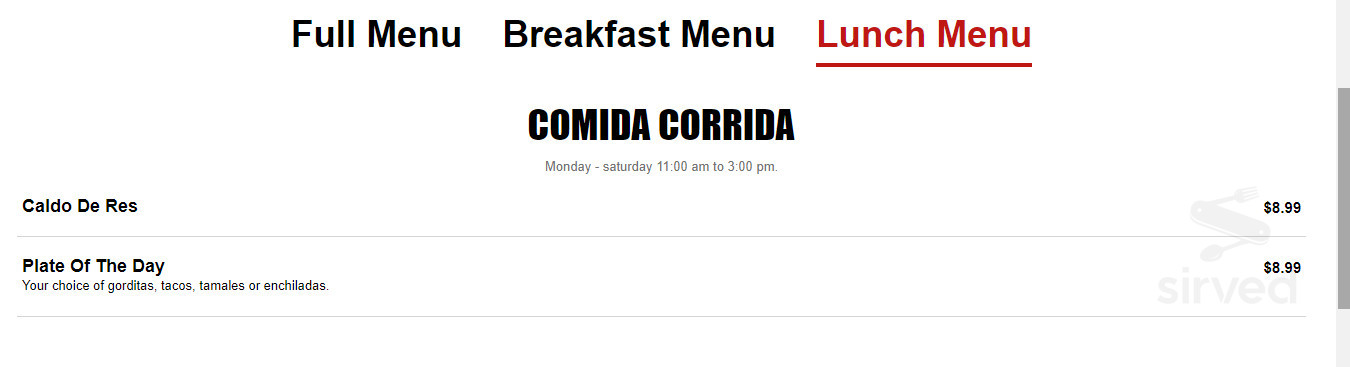 Menu - El Paso TX's Chepe's Tamales | Sirved