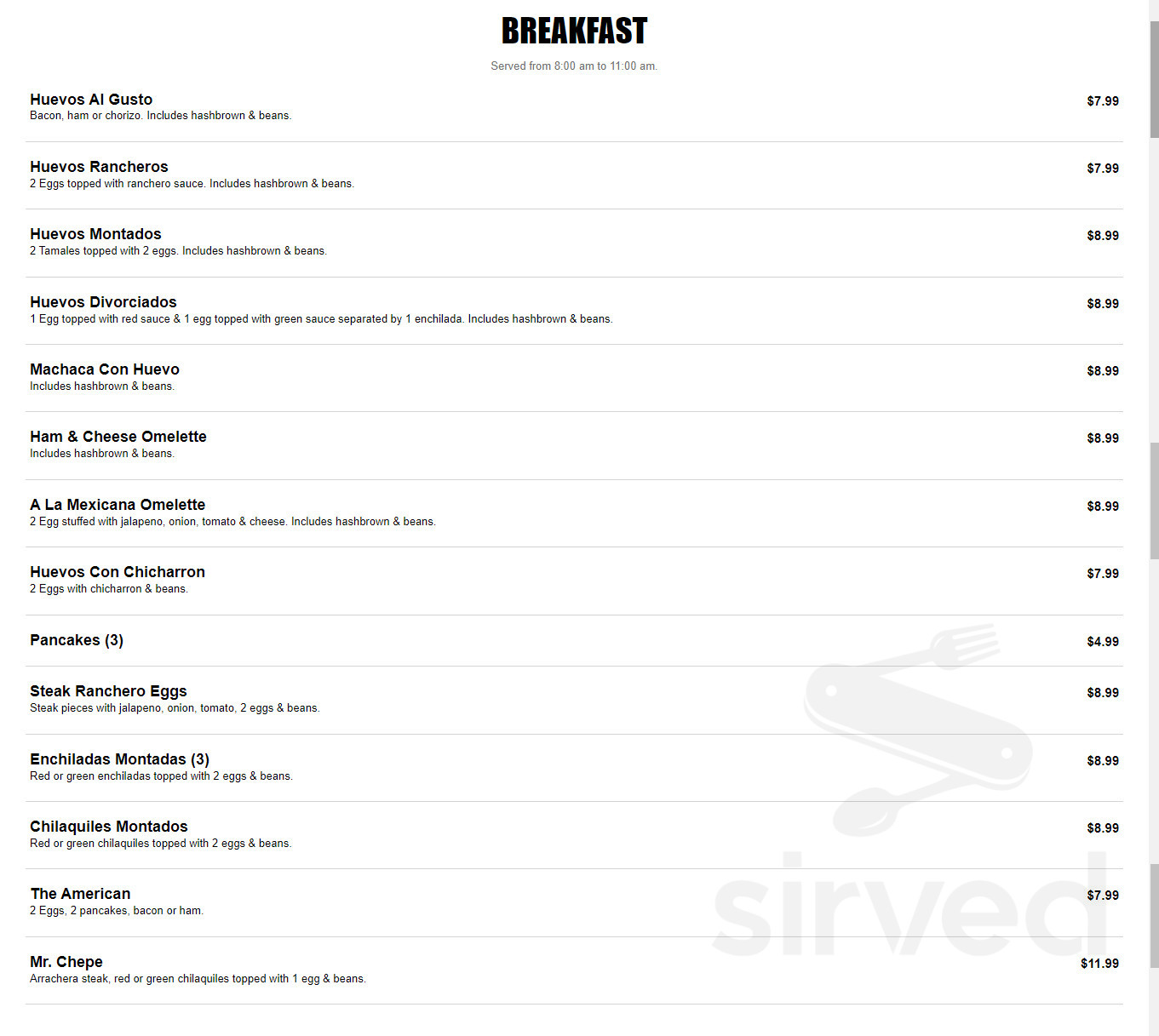 Menu - El Paso TX's Chepe's Tamales | Sirved