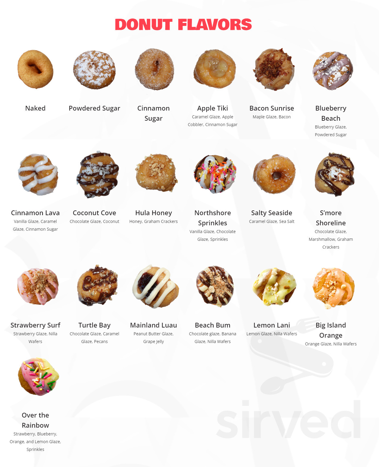 Mahalo's Coffee & Mini Donuts menu in West Des Moines, Iowa, USA