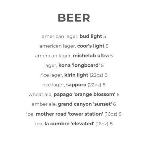 Ling's Wok Shop menu in Scottsdale, Arizona, USA