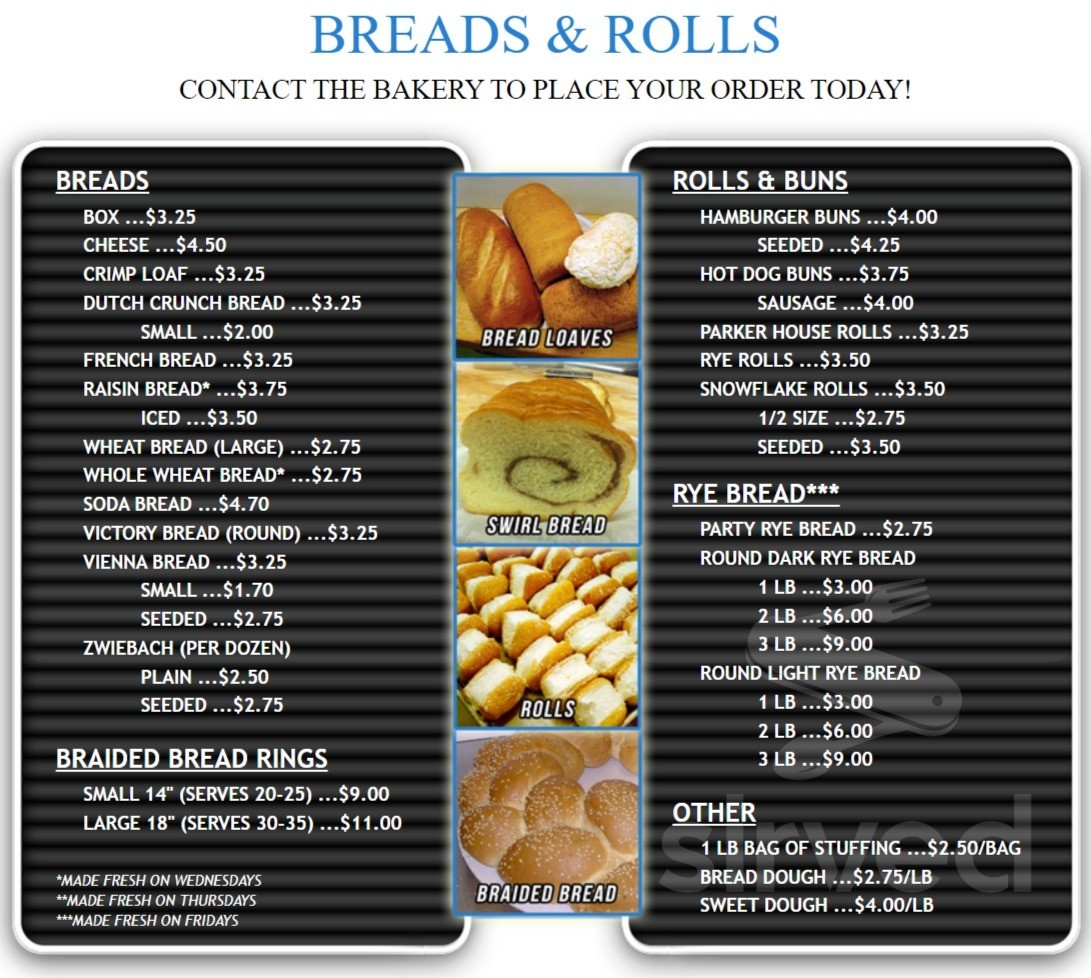 Fenwick Bakery menu in Baltimore, Maryland, USA