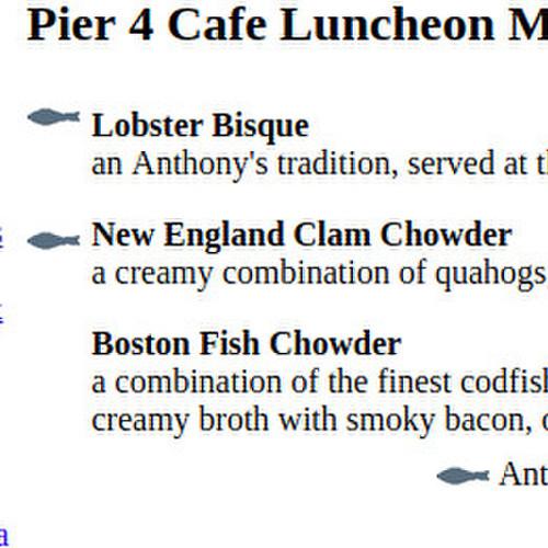 Anthony's Pier 4 Cafe menu in Swampscott, Massachusetts, USA