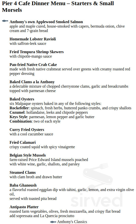 Anthony's Pier 4 Cafe menus in Swampscott, Massachusetts, United States