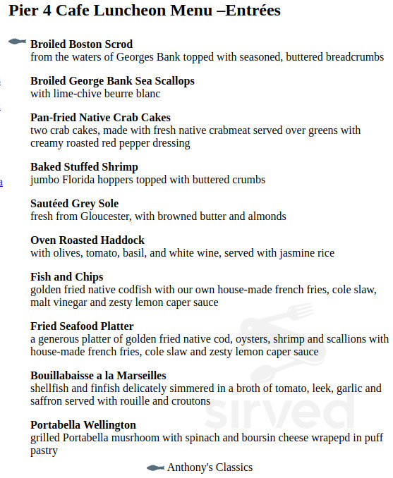 Anthony's Pier 4 Cafe menus in Swampscott, Massachusetts, United States