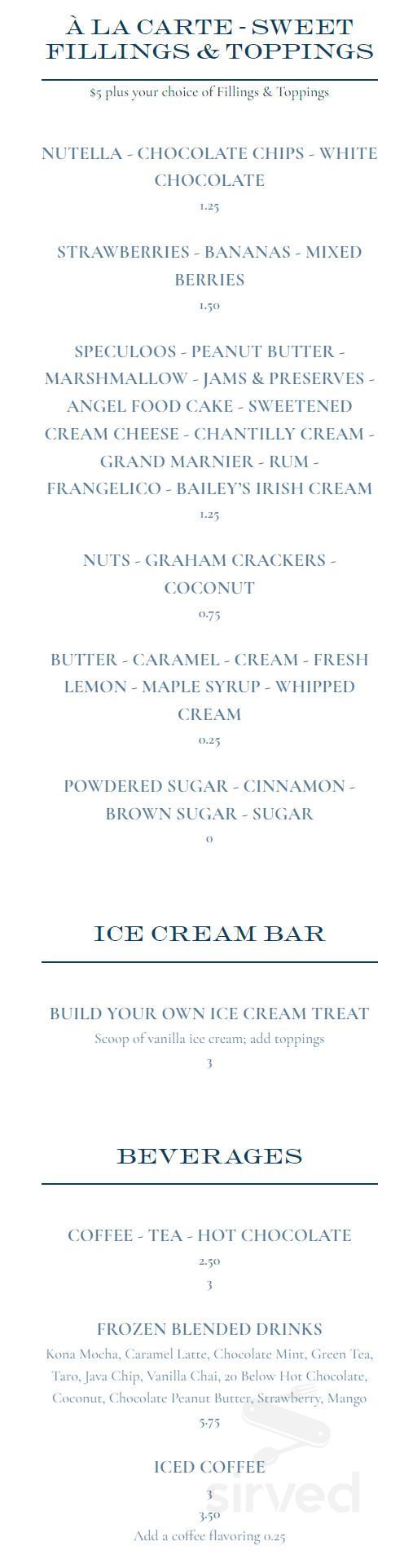 Crêpes à la Cart menu in New Orleans, Louisiana, USA