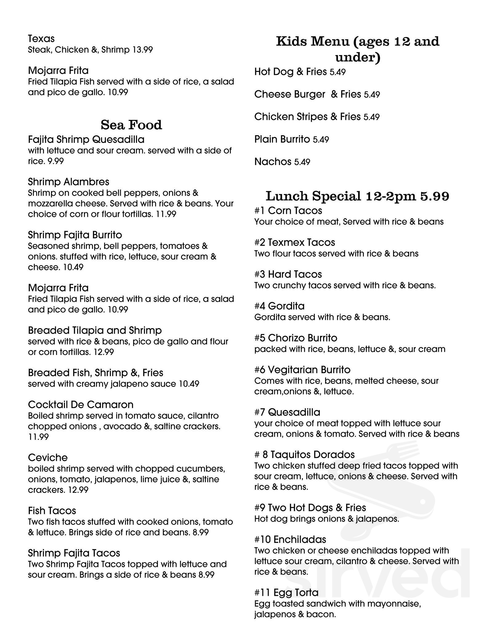 3 Reinas Taqueria menu in Elberton, Georgia, USA