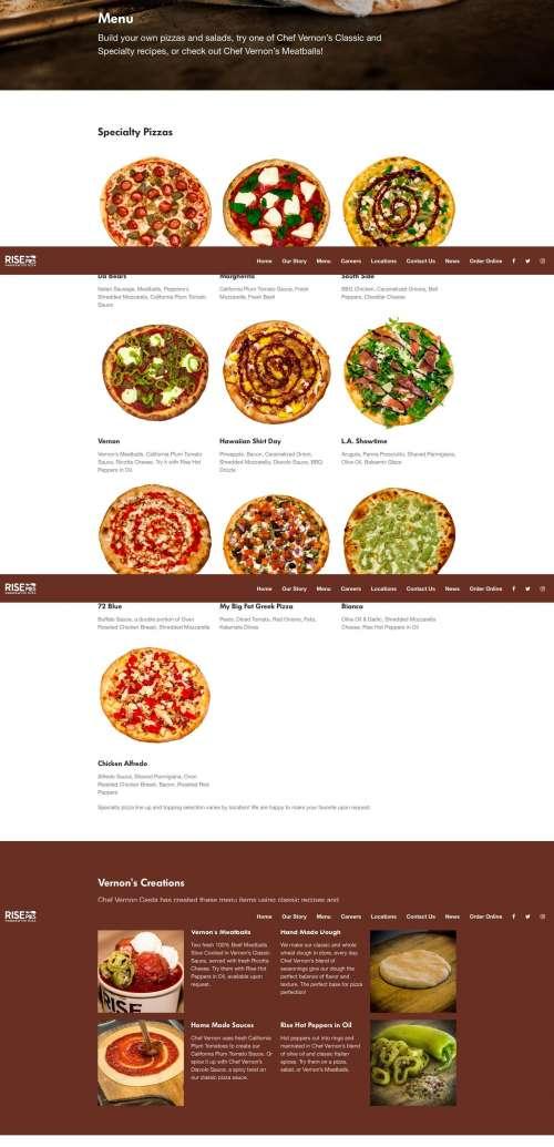 Rise Pies menu in Sunbury, Ohio, USA