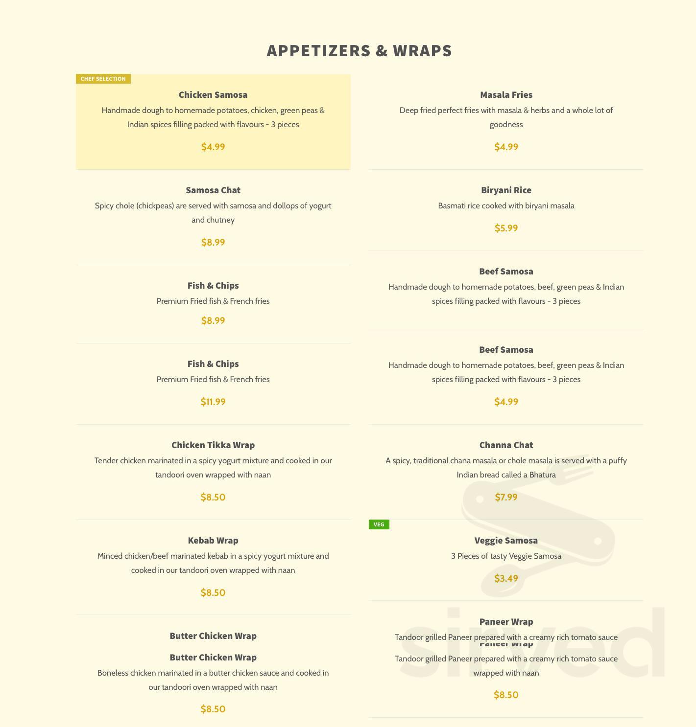 ANGITHI BBQ Biryani & wraps menu in Toronto, Ontario, Canada