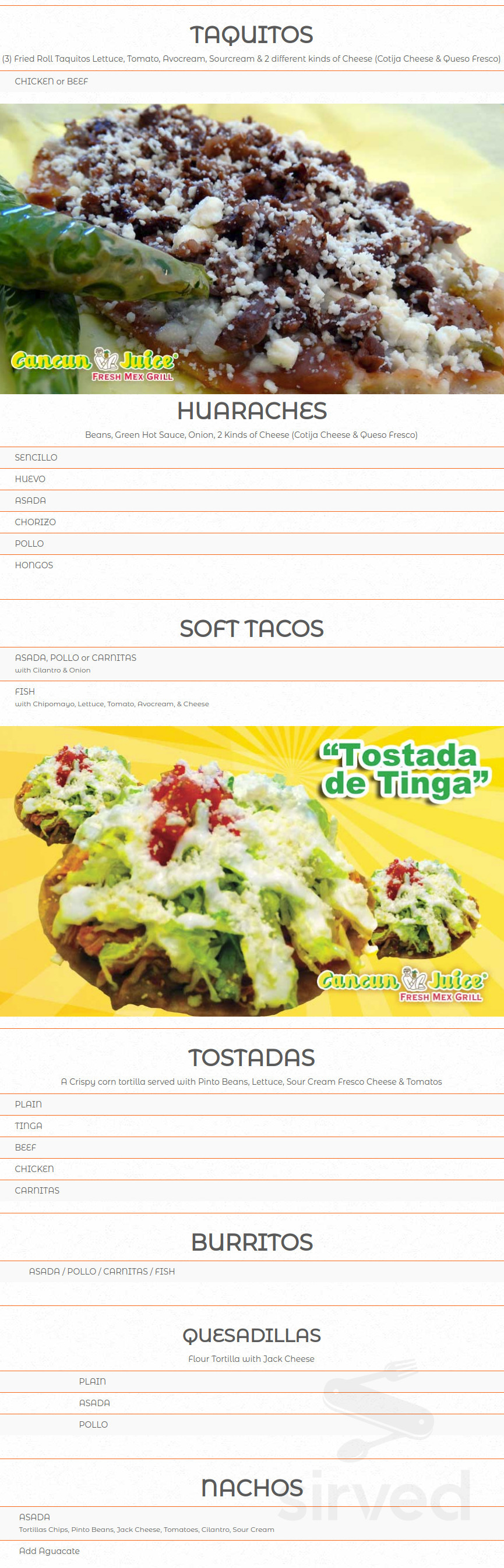 Cancun Juice menu in Anaheim, California, USA