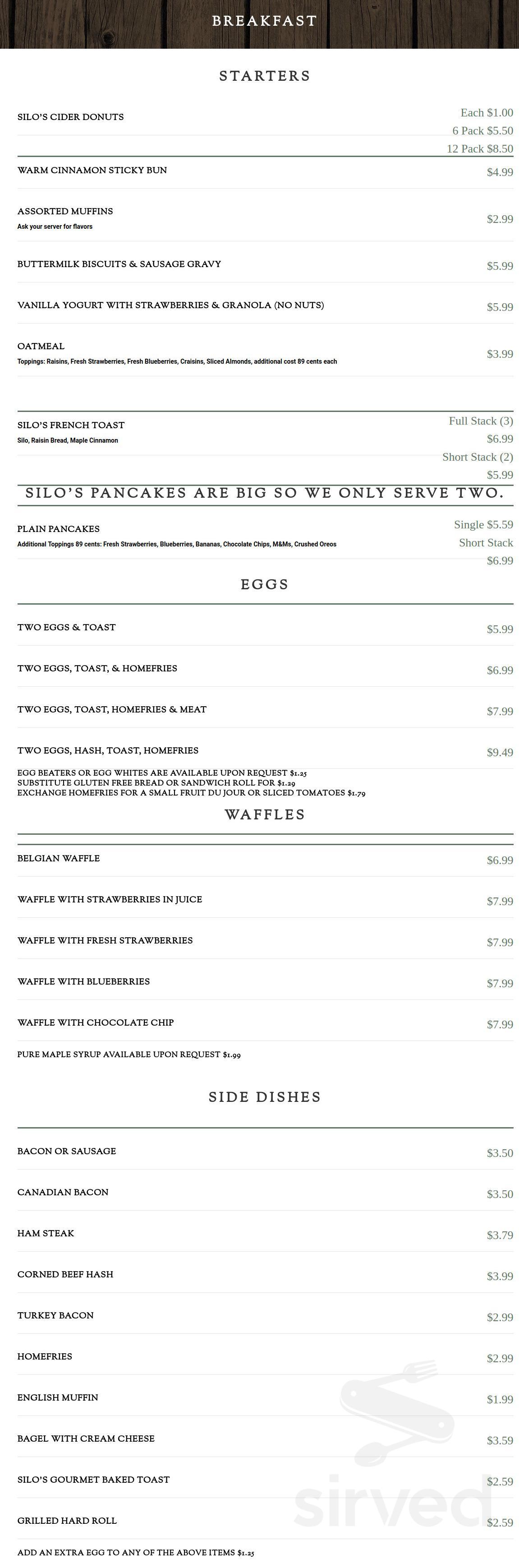 Silo Restaurant & Gift Shop menu in Queensbury, New York, USA