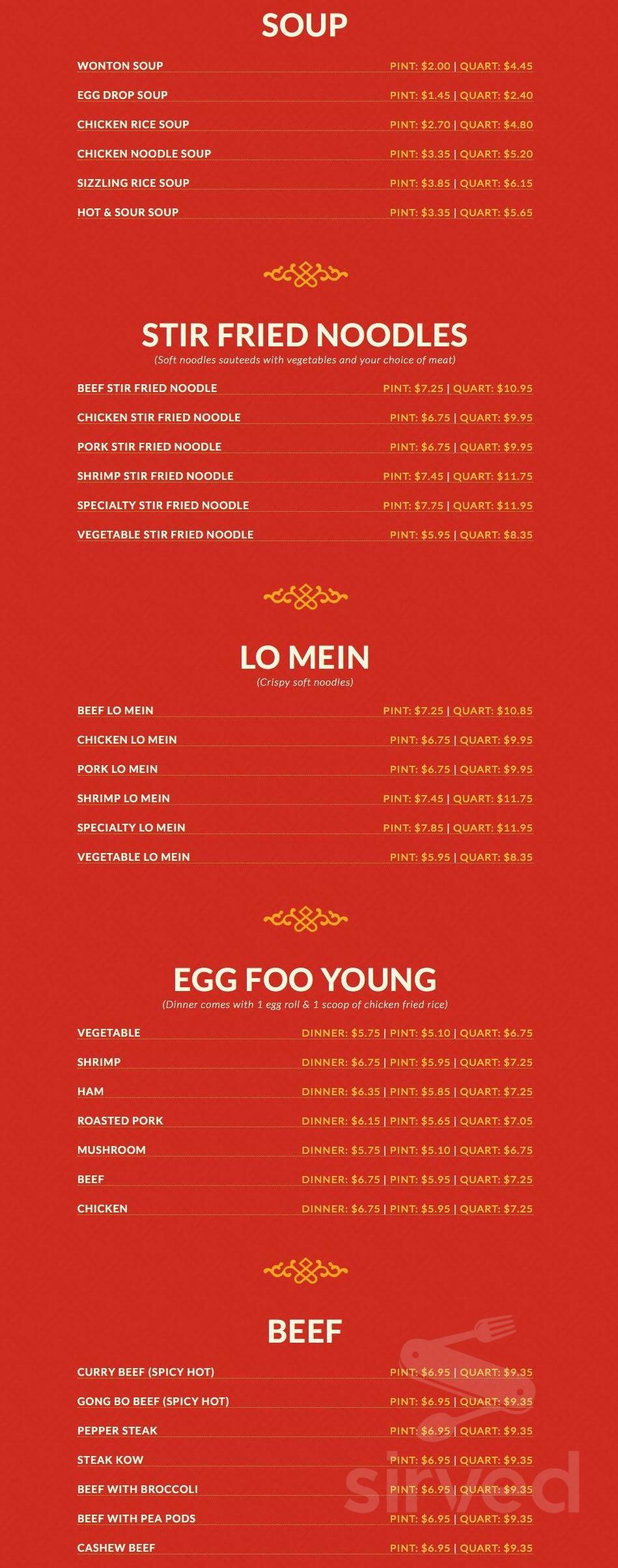 Moy Kong Express menu in Flint, Michigan, USA