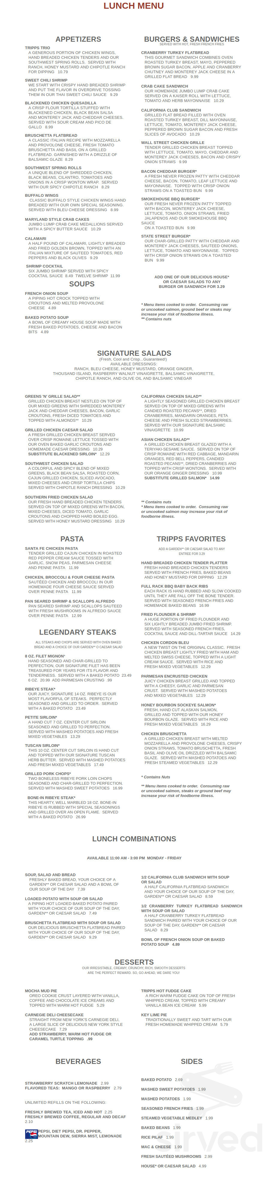 Tripps Restaurant menus in Greensboro, North Carolina, United States