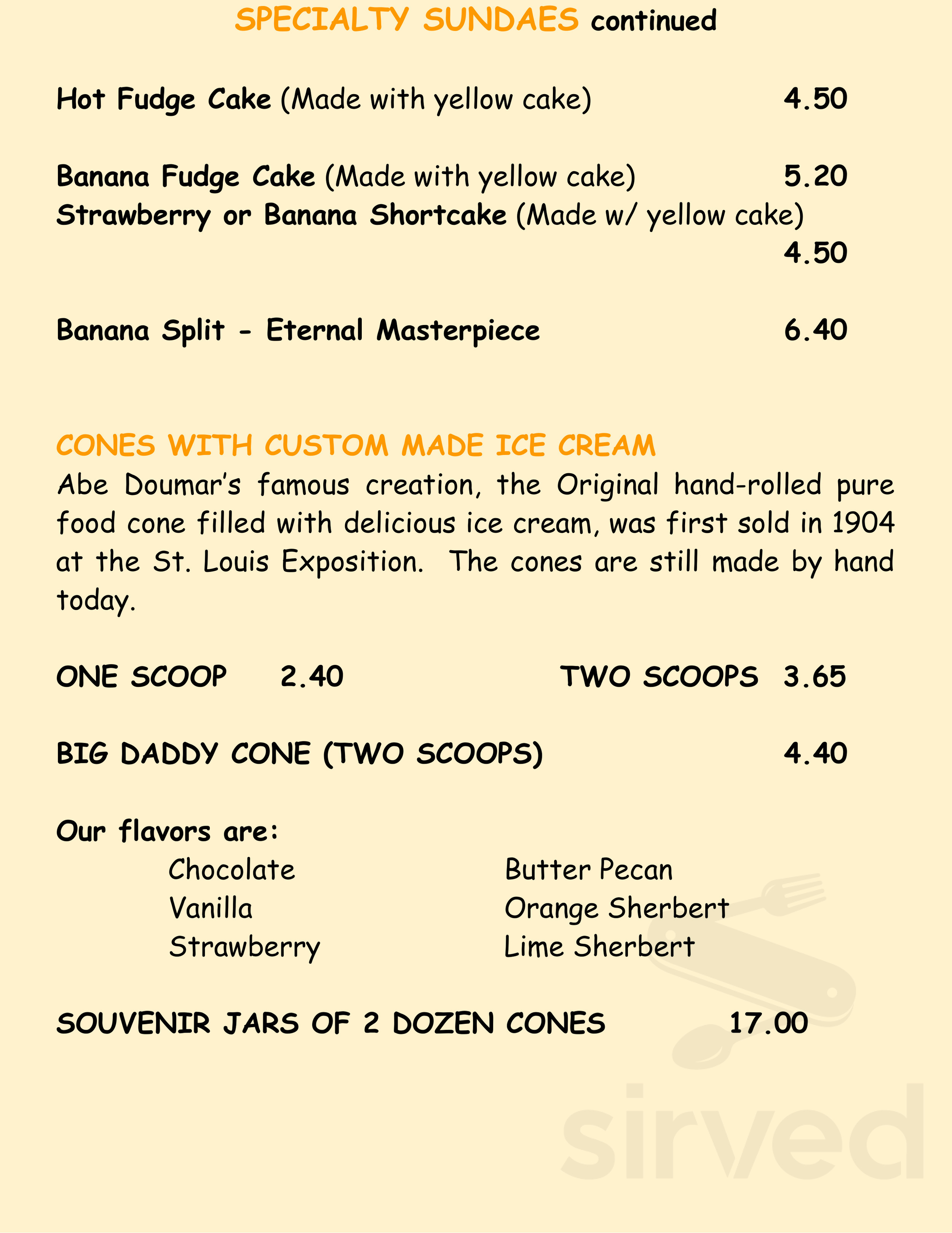 Doumar's Cones & Barbecue menu in Norfolk, Virginia, USA