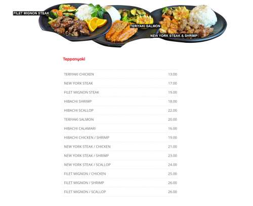 Sunny's Sushi menu in El Paso, Texas, USA