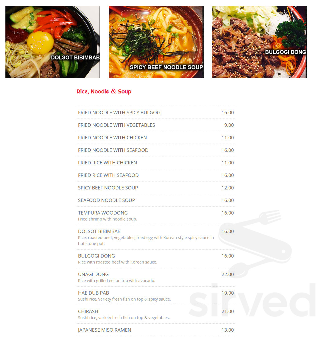 Sunny's Sushi menu in El Paso, Texas, USA