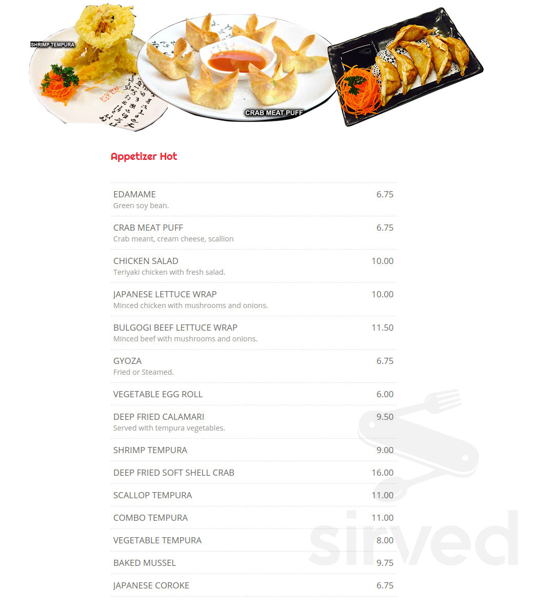 Sunny's Sushi menu in El Paso, Texas, USA