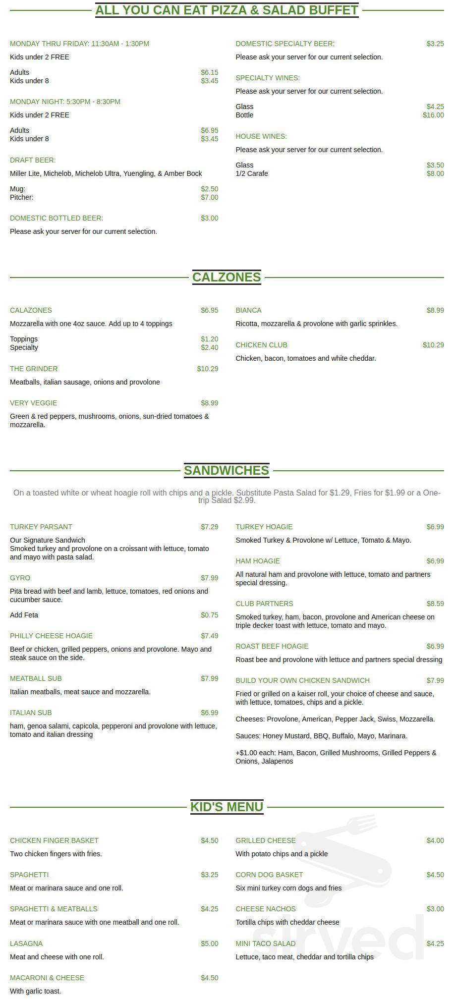 Partners II Pizza menus in Fayetteville, Georgia, United States