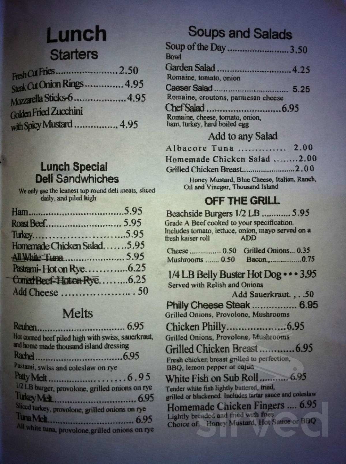 Beachside Grill & Deli menu in Cocoa Beach, Florida, USA