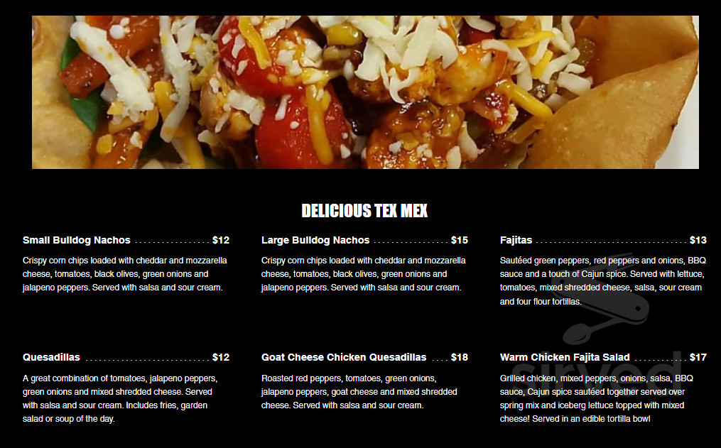 Bulldog Pub & Grill menu in Oshawa, Ontario, Canada