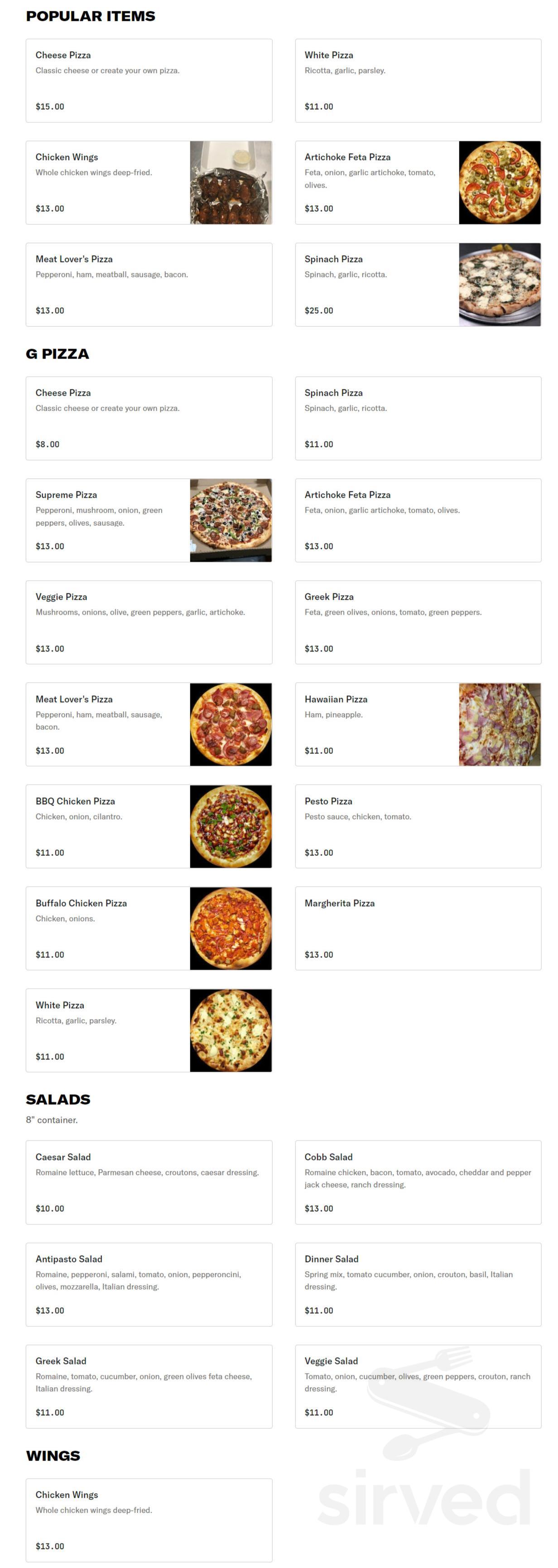 G Pizza menu in Pico Rivera, California, USA