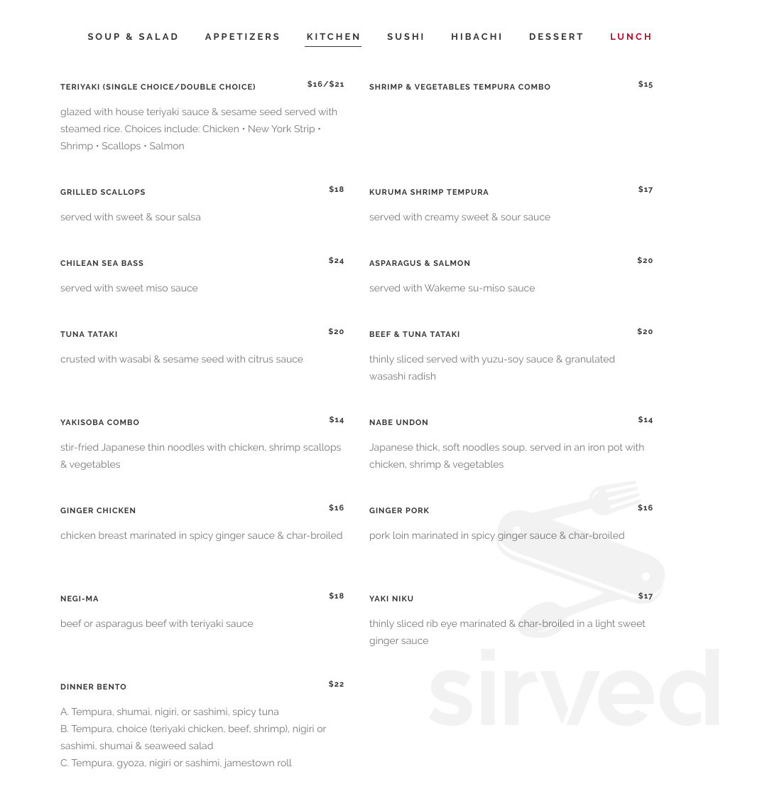 Sushiya menus in Williamsburg, Virginia, United States